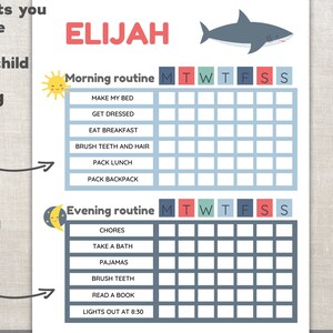 Routine Chart Shark Chore Chart Kids Planner Chart Home School | Etsy