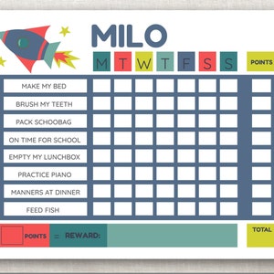 Boy Reward Chart Rocket Ship Editable PDF Printable Reward Chart Kids ...
