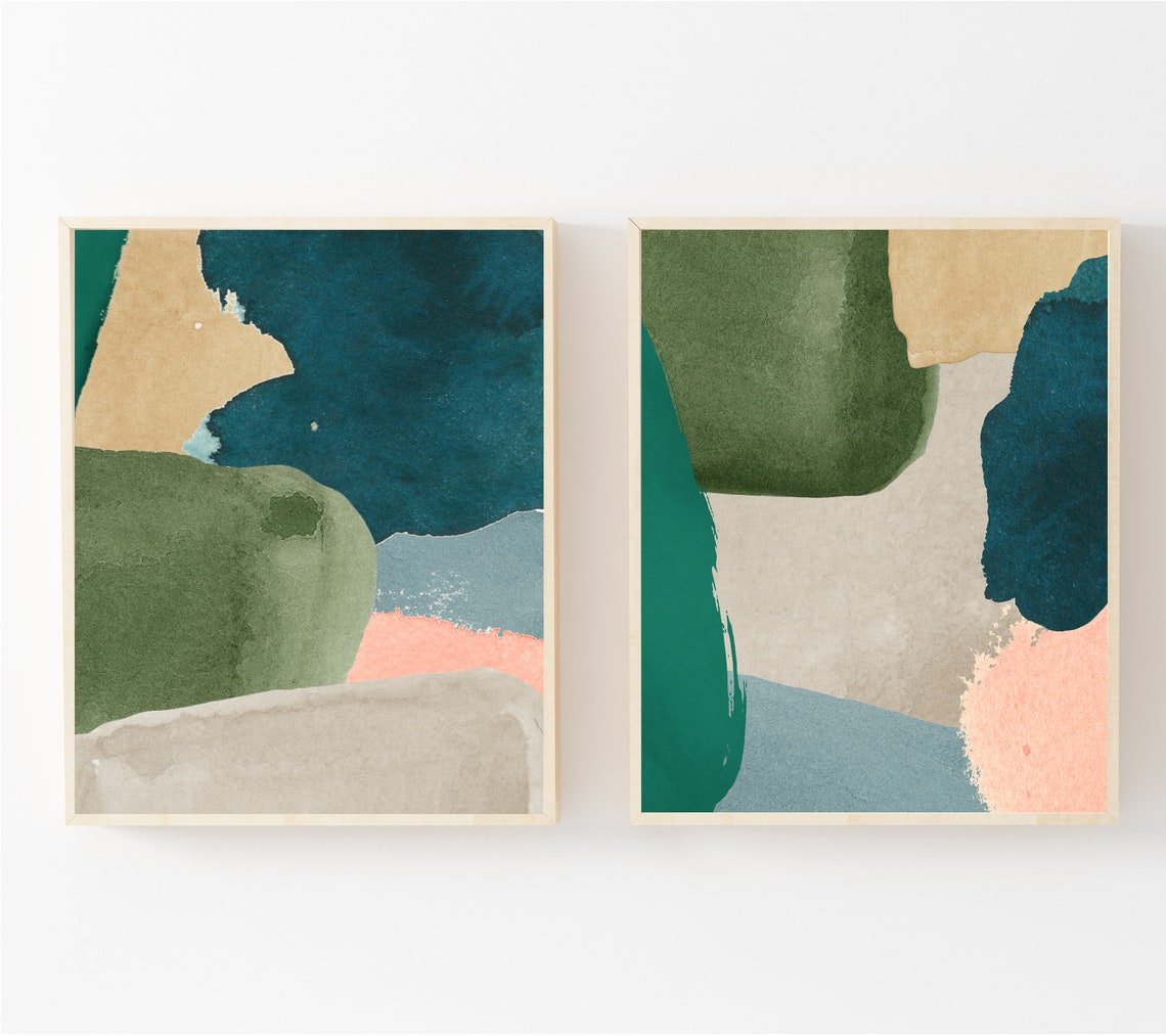 Large Abstract Art Set of 2 Digital Art Prints Printable - Etsy