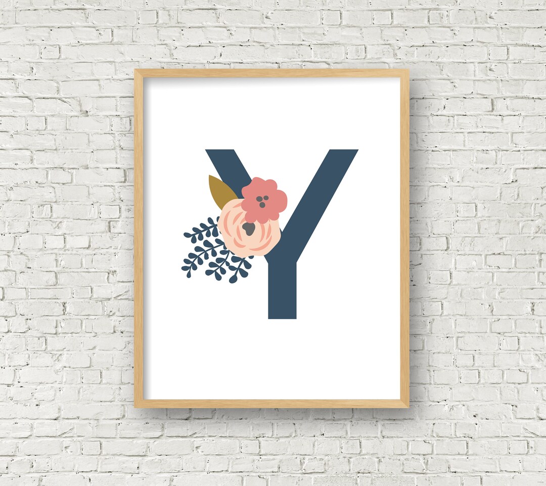 Y Monogram 8x10 Letter Y Floral Art Print Instant Download Y Printable ...
