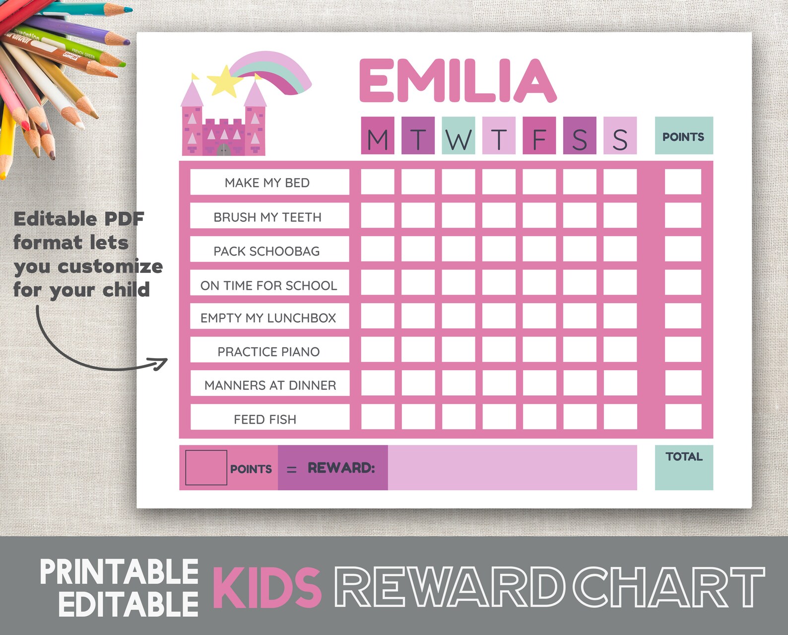 Purple Reward Chart Printable Kids Chart Routine Behavior - Etsy