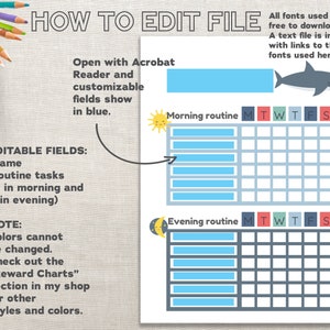 Routine Chart Shark Chore Chart Kids Planner Chart Home School Schedule ...