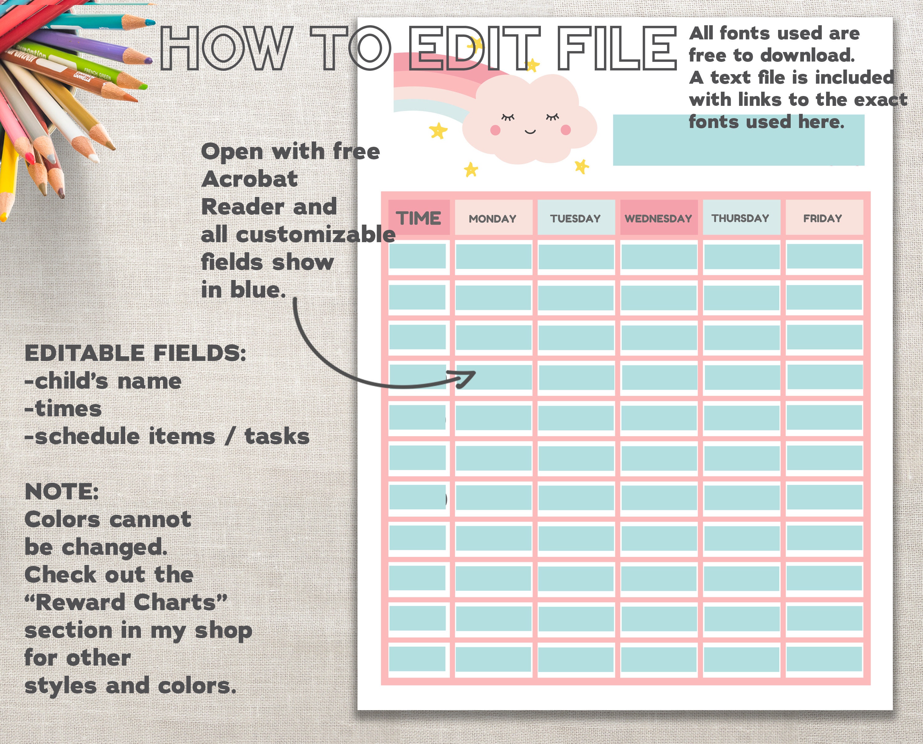 Kids Day Planner Schedule Editable Printable Fillable | Etsy