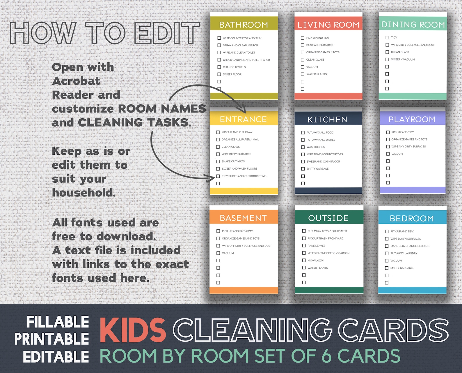 Cleaning Cards Kids Cleaning Cards - Fully Editable Version With ...