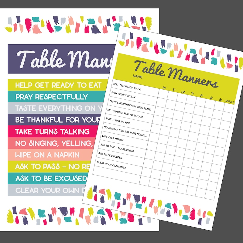 Manners Chart for Children - Etsy