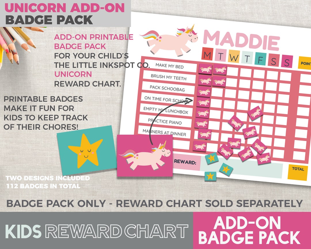 Kids Reward Chart Badges - Unicorn Add on Pack - Badges Only - Reward ...