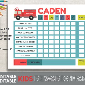 Firetruck Reward Chart Boys Chart Dump Truck Printable Editable Reward ...