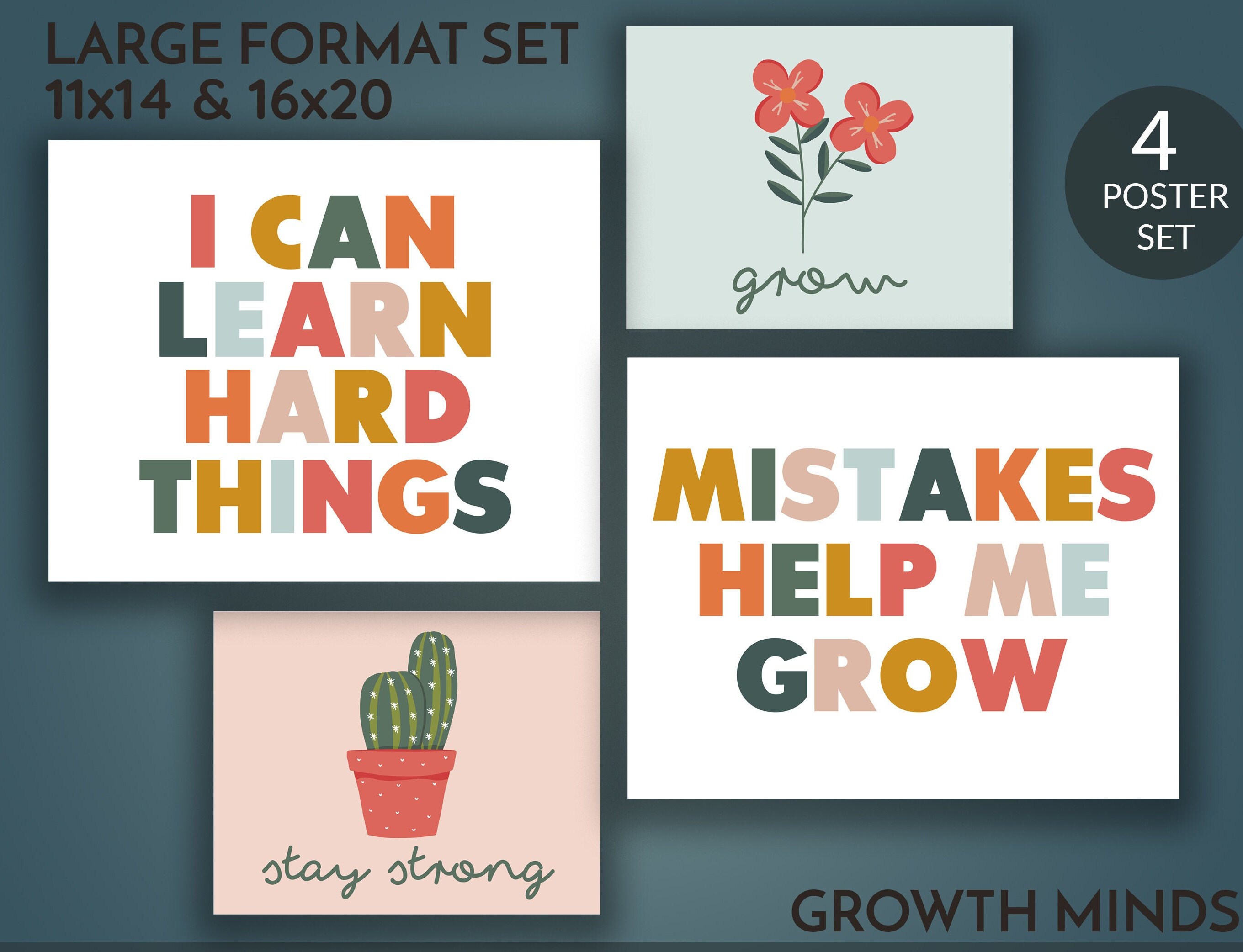 Classroom Posters Printable Set of 4 Growth Mindset Digital | Etsy