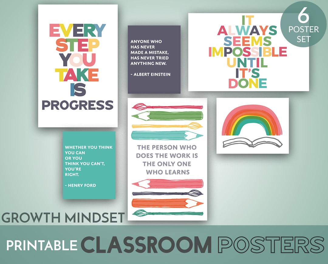 Classroom Posters Printable Set of 6 Growth Mindset Digital Art Prints ...