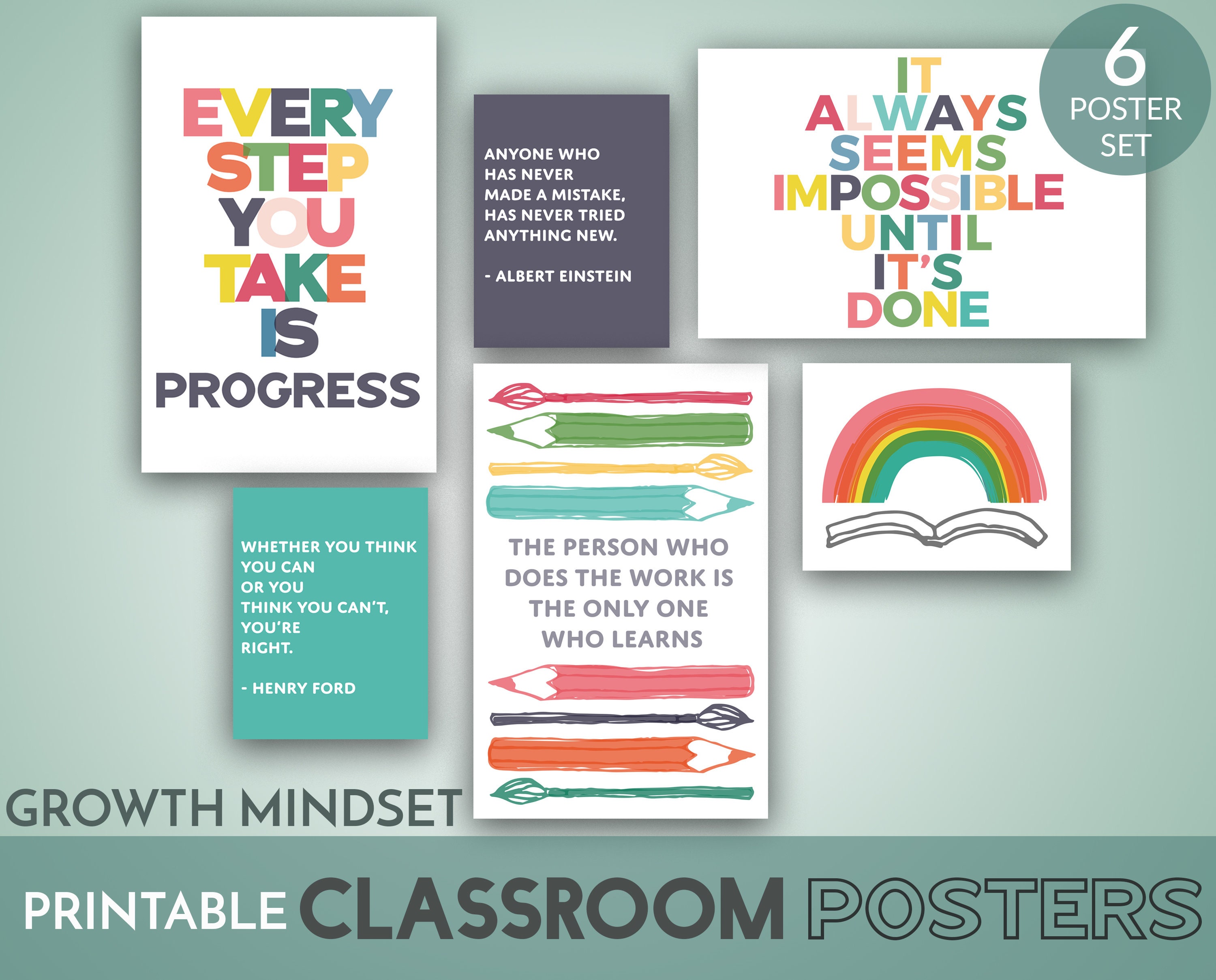 Classroom Posters Printable Set of 6 Growth Mindset Digital - Etsy