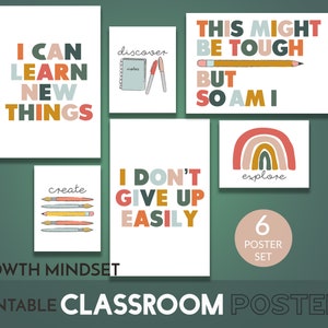 Growth Mindset Printable Poster Set - Set of 6 Printable Classroom ...