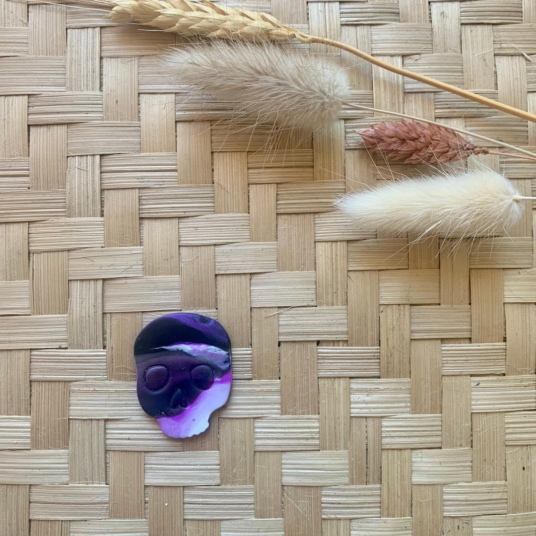 Purply Skull Pin | Polymer Clay Pins | Statement Pins | Gold Stainless ...