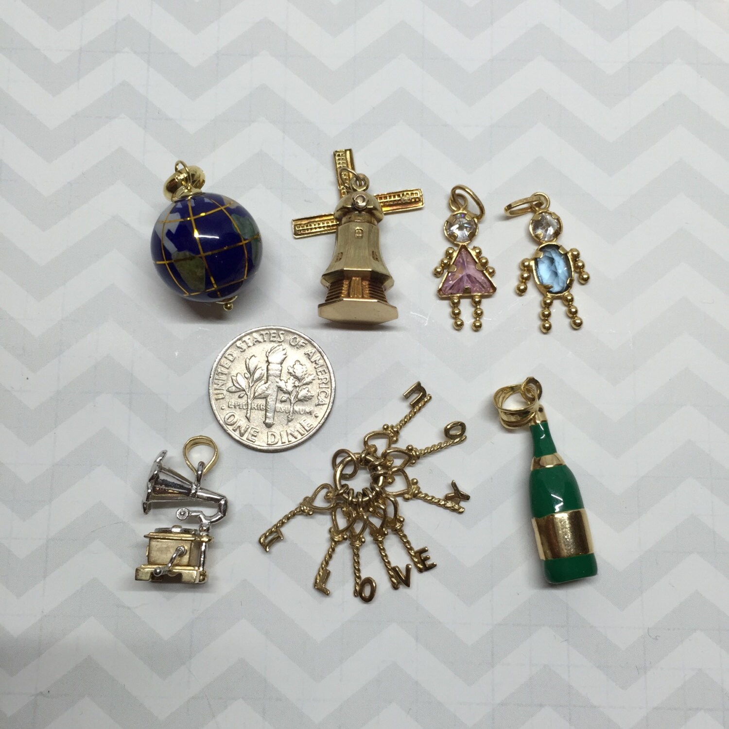 Vintage 14k and 9ct Charm 3D Charm / Movable / Globe / Champagne ...
