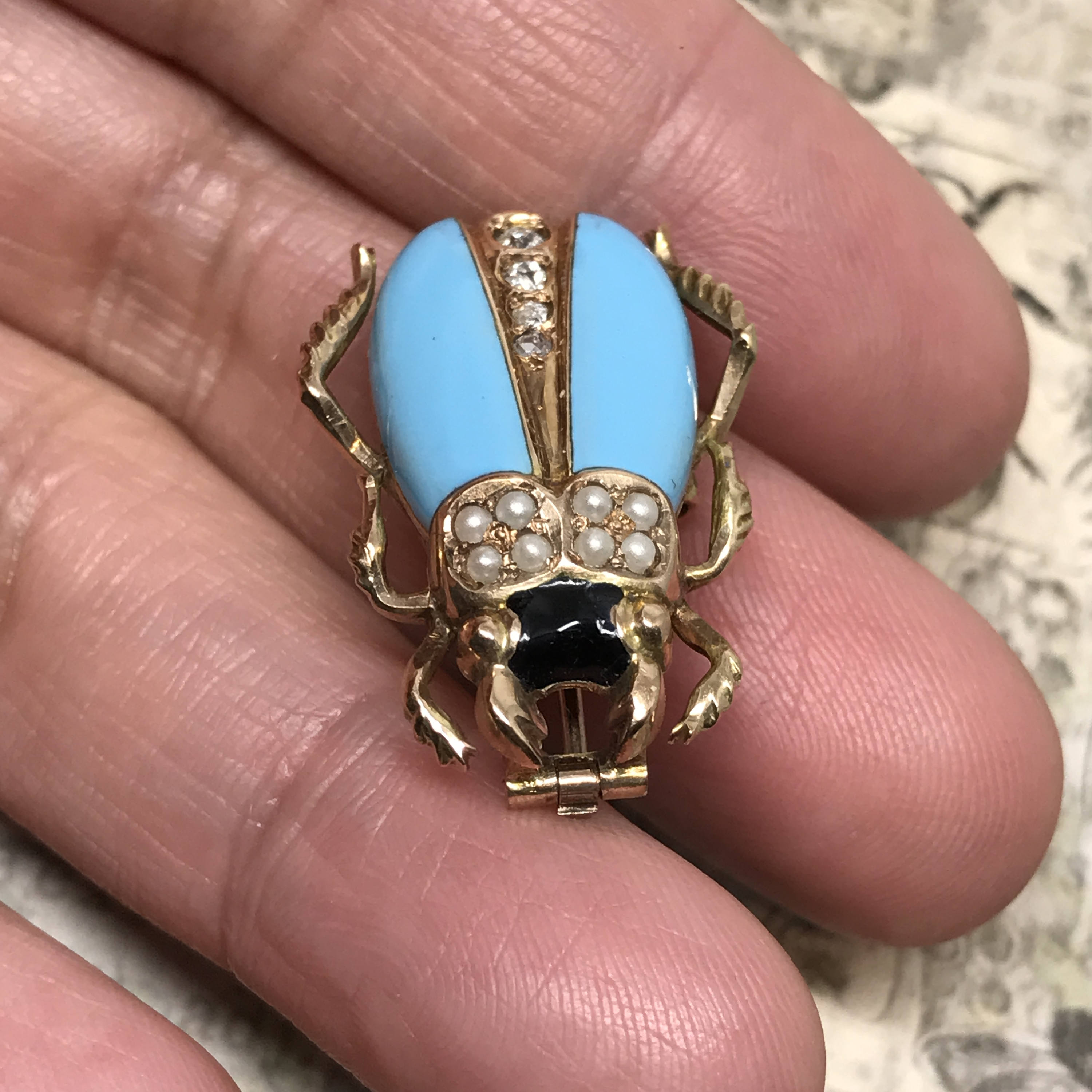 RESERVED for Amy B - Antique Victorian Enamel Beetle Insect Bug diamond ...