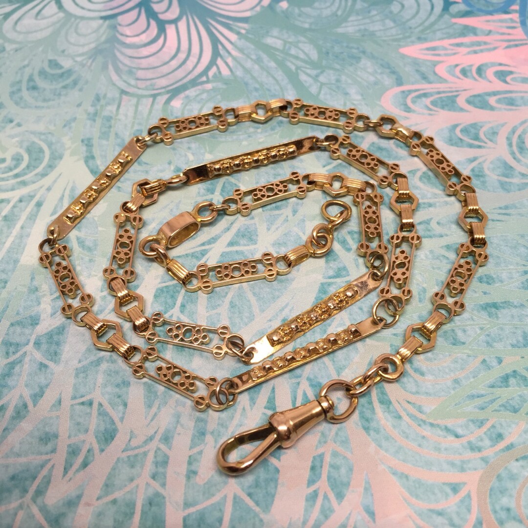 Antique Victorian Fancy Chain Necklace in 14k Gold / Fancy Link ...
