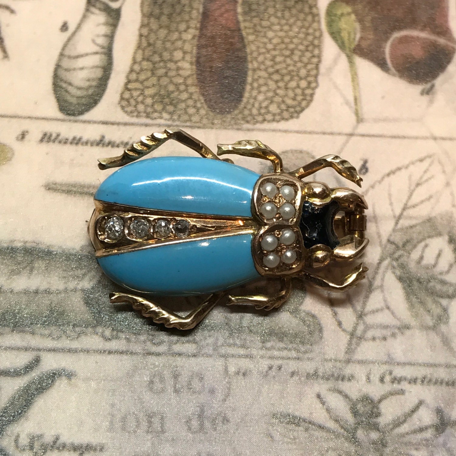 RESERVED for Amy B - Antique Victorian Enamel Beetle Insect Bug diamond ...
