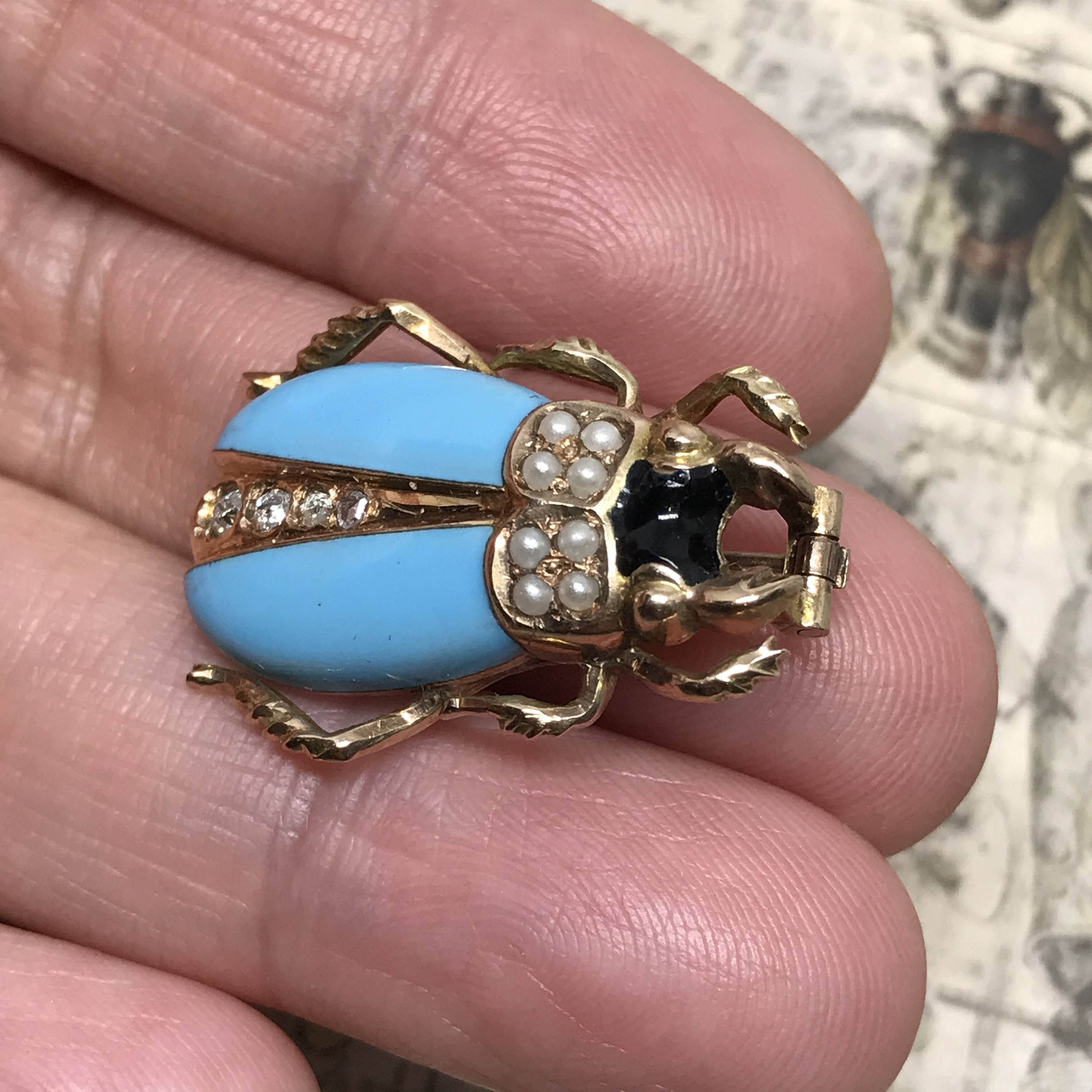 RESERVED for Amy B - Antique Victorian Enamel Beetle Insect Bug diamond ...