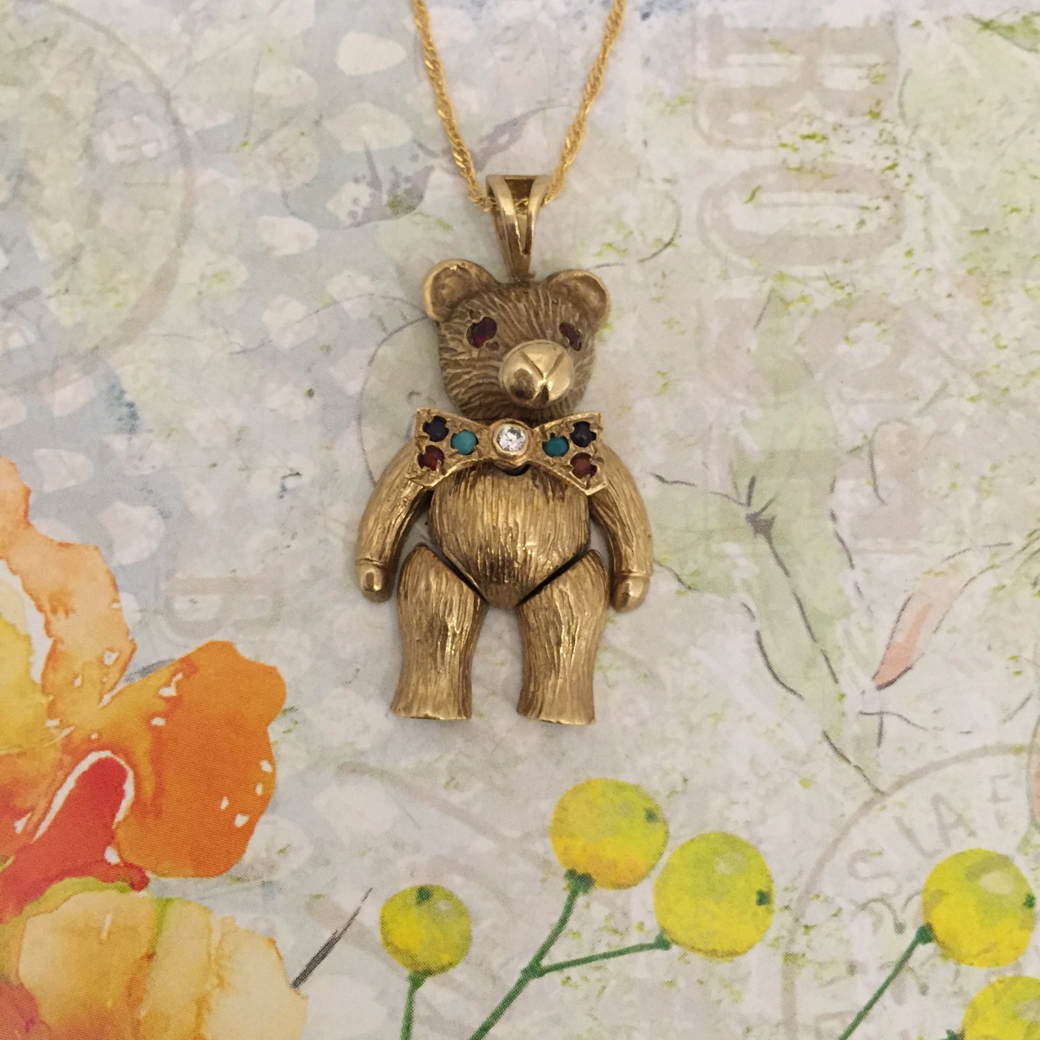 Vintage 9ct 9k Articulated Bear Pendant Charm Necklace