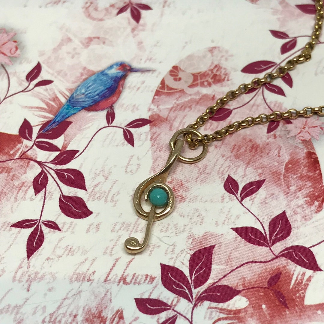 Vintage 14k Music Note With Natural Turquoise / 14k Treble Clef Note ...