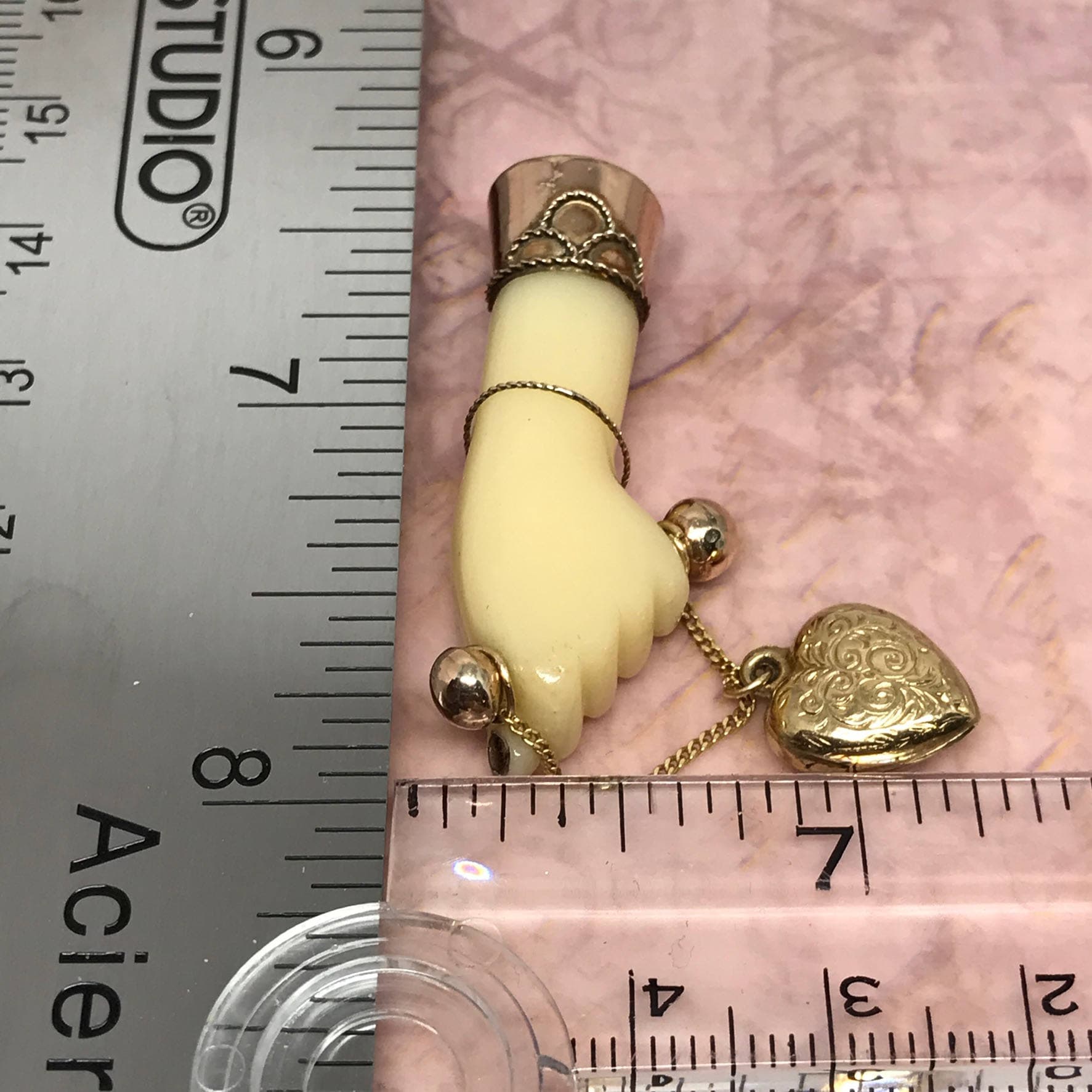 Victorian Ivory Celluloid Hand Pendant With Heart in 10K / Hand Amulet ...