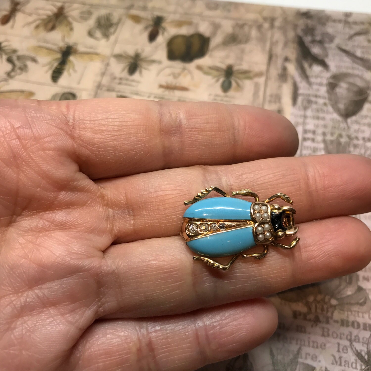 RESERVED for Amy B - Antique Victorian Enamel Beetle Insect Bug diamond ...