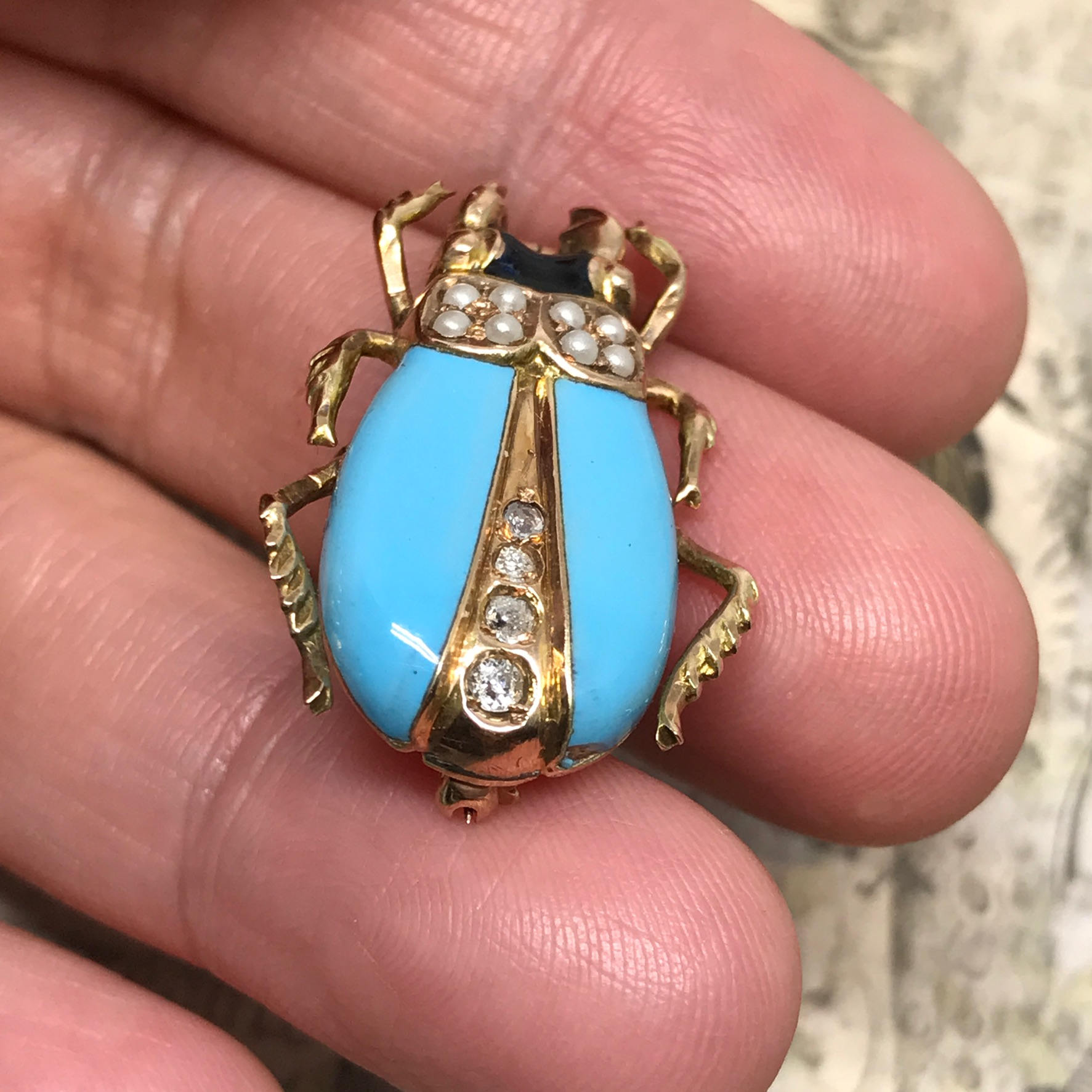 RESERVED for Amy B - Antique Victorian Enamel Beetle Insect Bug diamond ...
