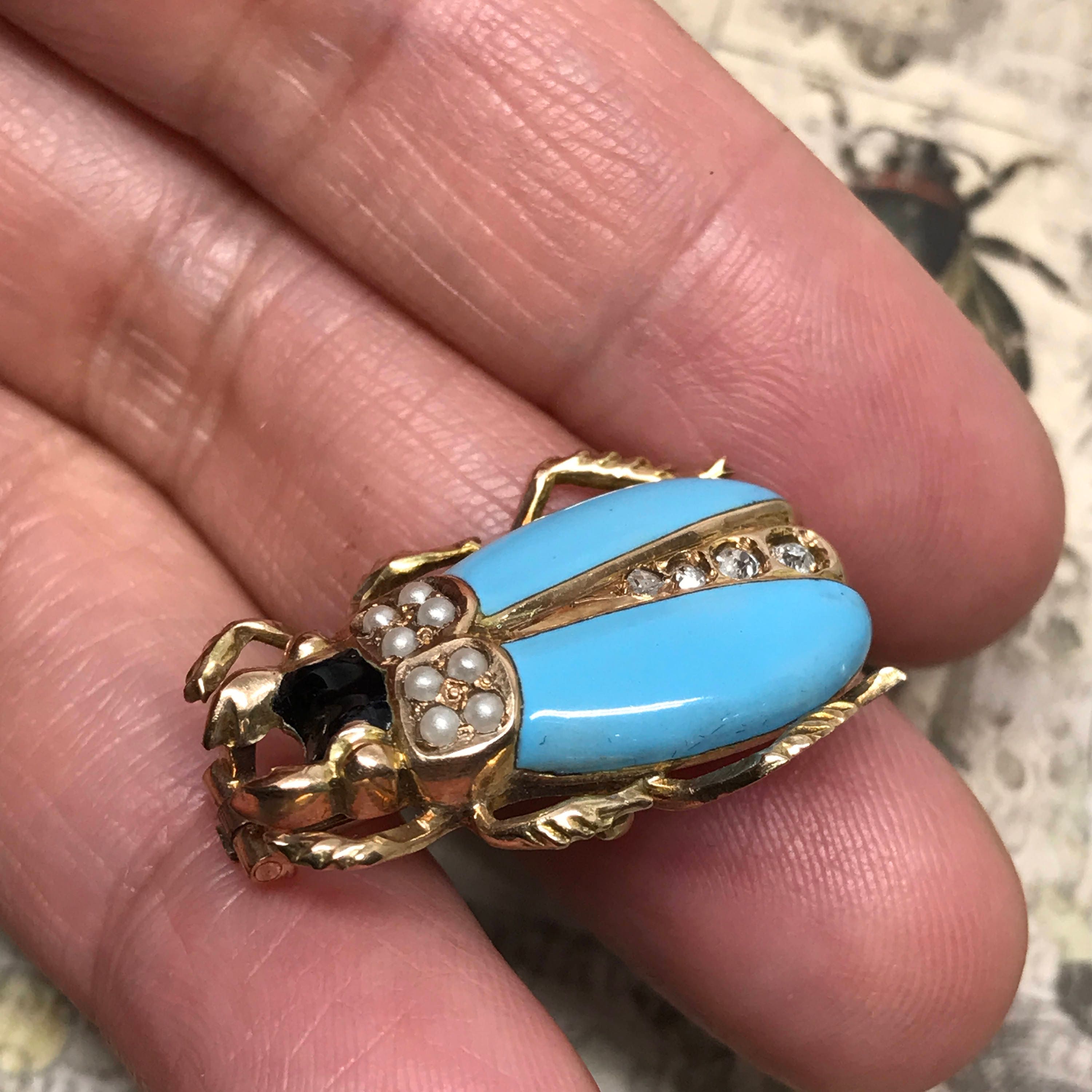 RESERVED for Amy B - Antique Victorian Enamel Beetle Insect Bug diamond ...