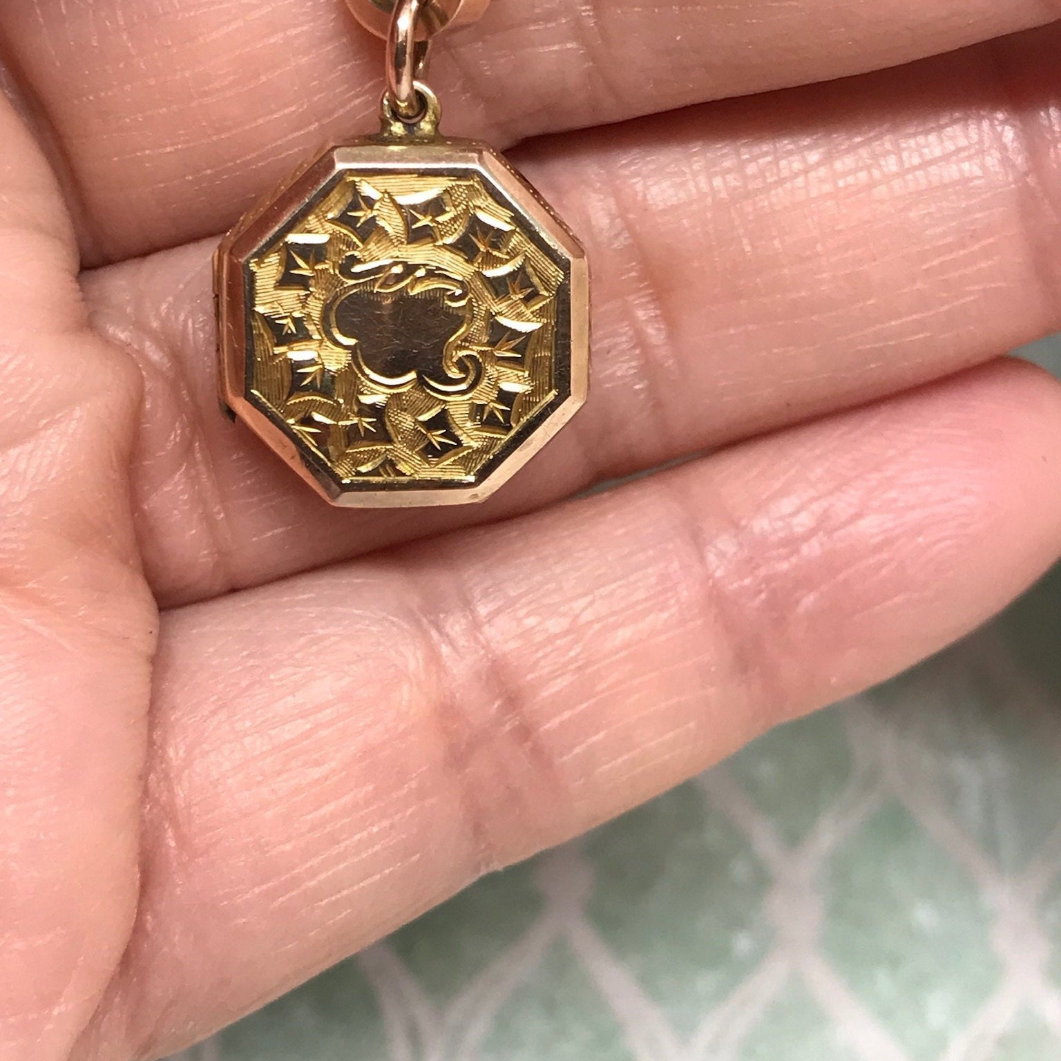 Reserved for Danice - Antique 9ct Rose Gold Edwardian Octagonal Locket ...