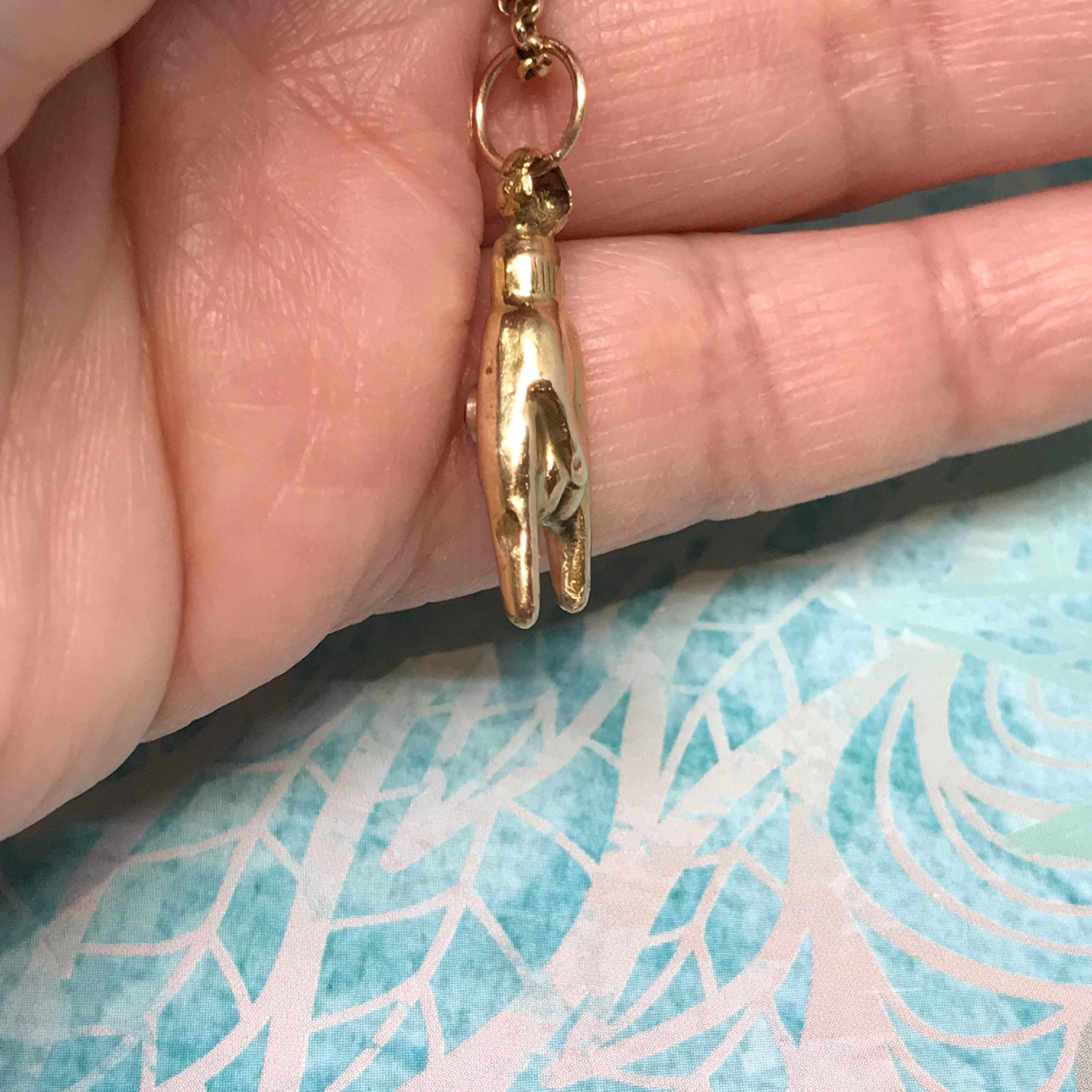 Antique Victorian Hand Pendant with Garnet / Horned Hand / Mano Cornuto