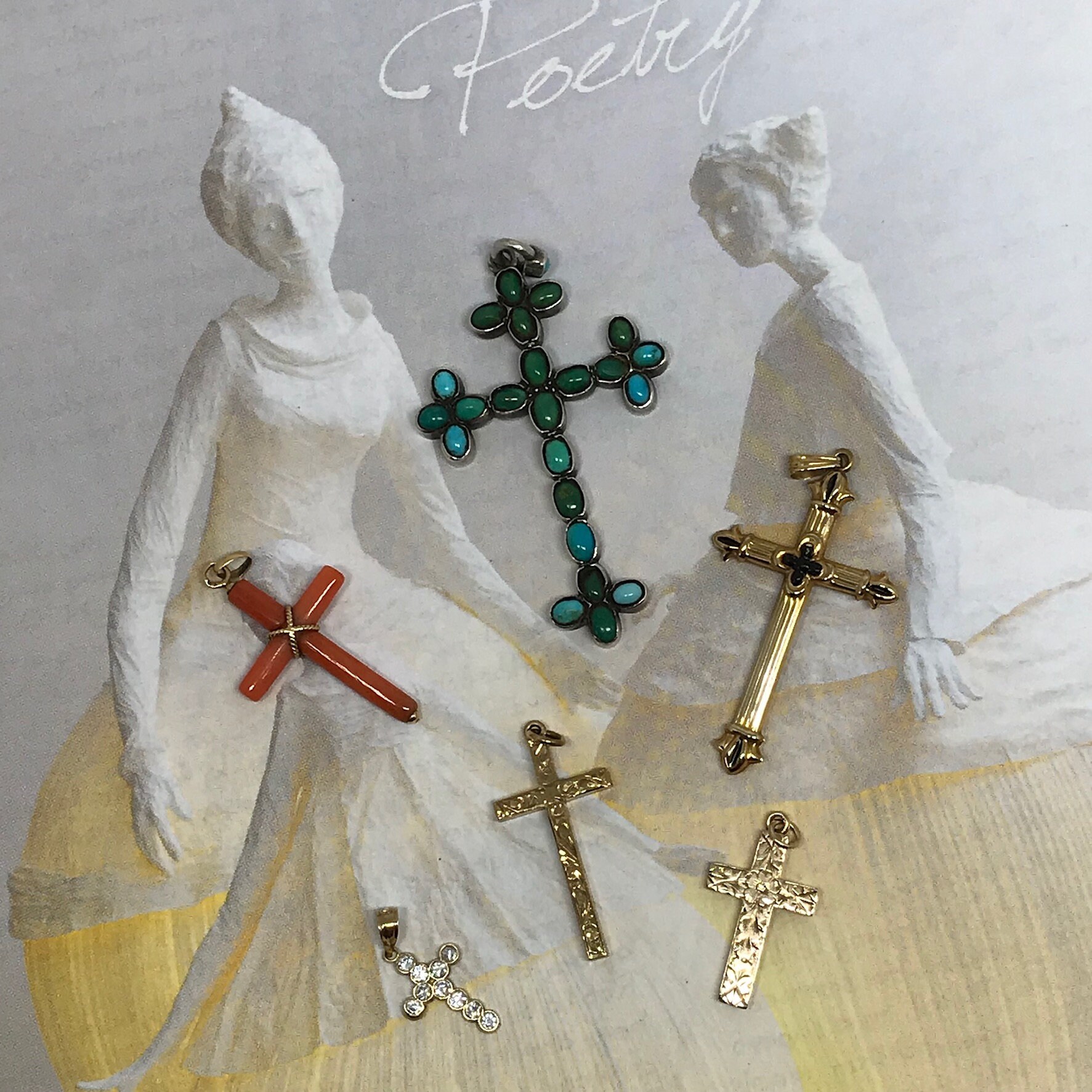 Antique Victorian Coral Cross Pendant In 18ct