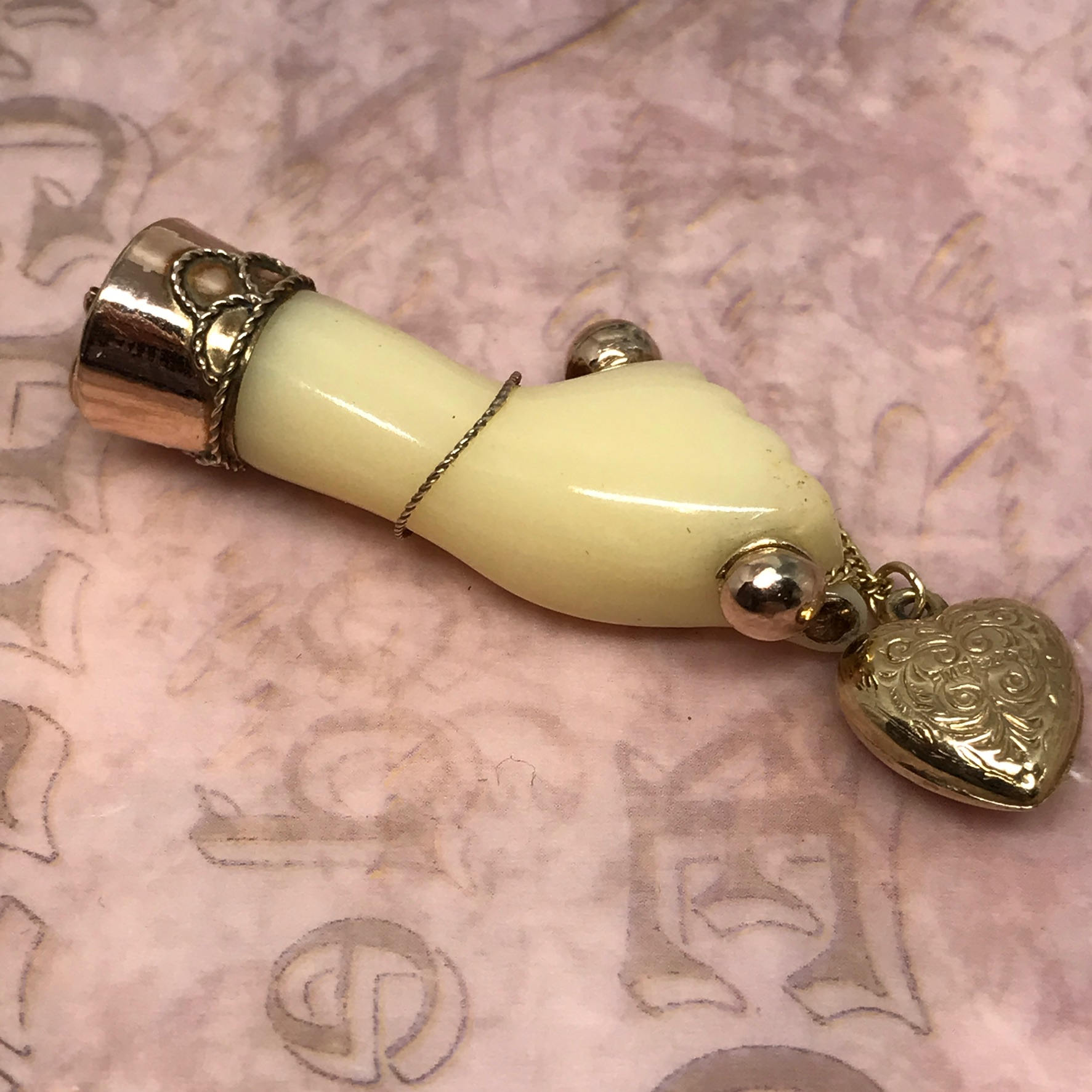 Victorian Ivory Celluloid Hand Pendant With Heart in 10K / Hand Amulet ...