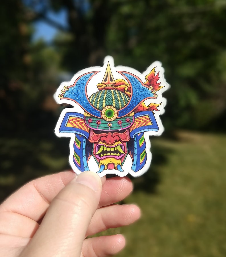 Japanese Oni Sticker Trippy Sticker Water Bottle Sticker | Etsy