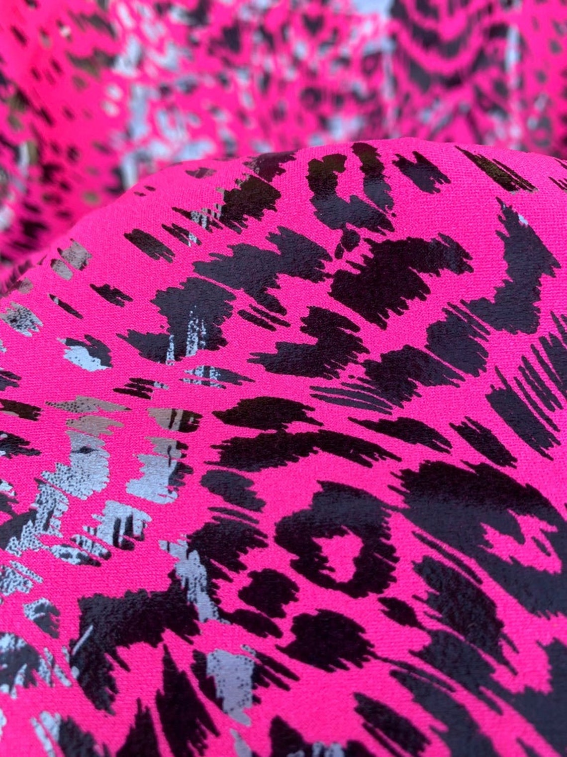 Neon Pink Leopard Animal Print Black/silver All Over Foil - Etsy