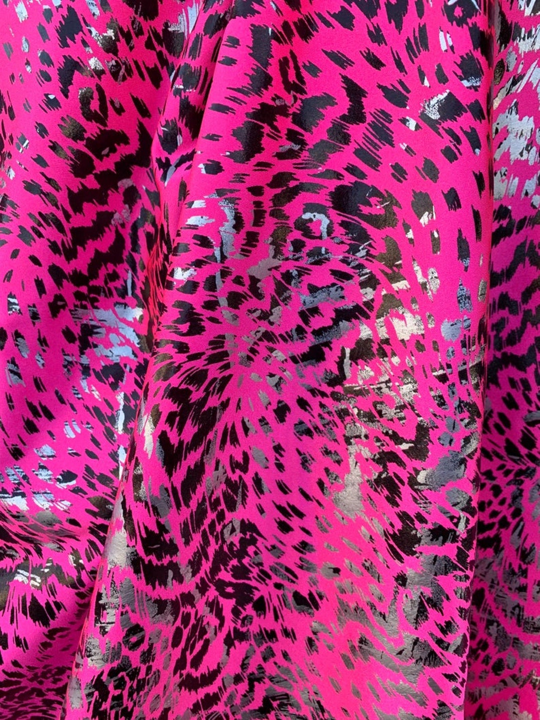 Neon Pink Leopard Animal Print Black/silver All Over Foil - Etsy