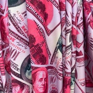 Pink 100 Dollar Bills Money Print Fabric Four Way Stretch Spandex ...