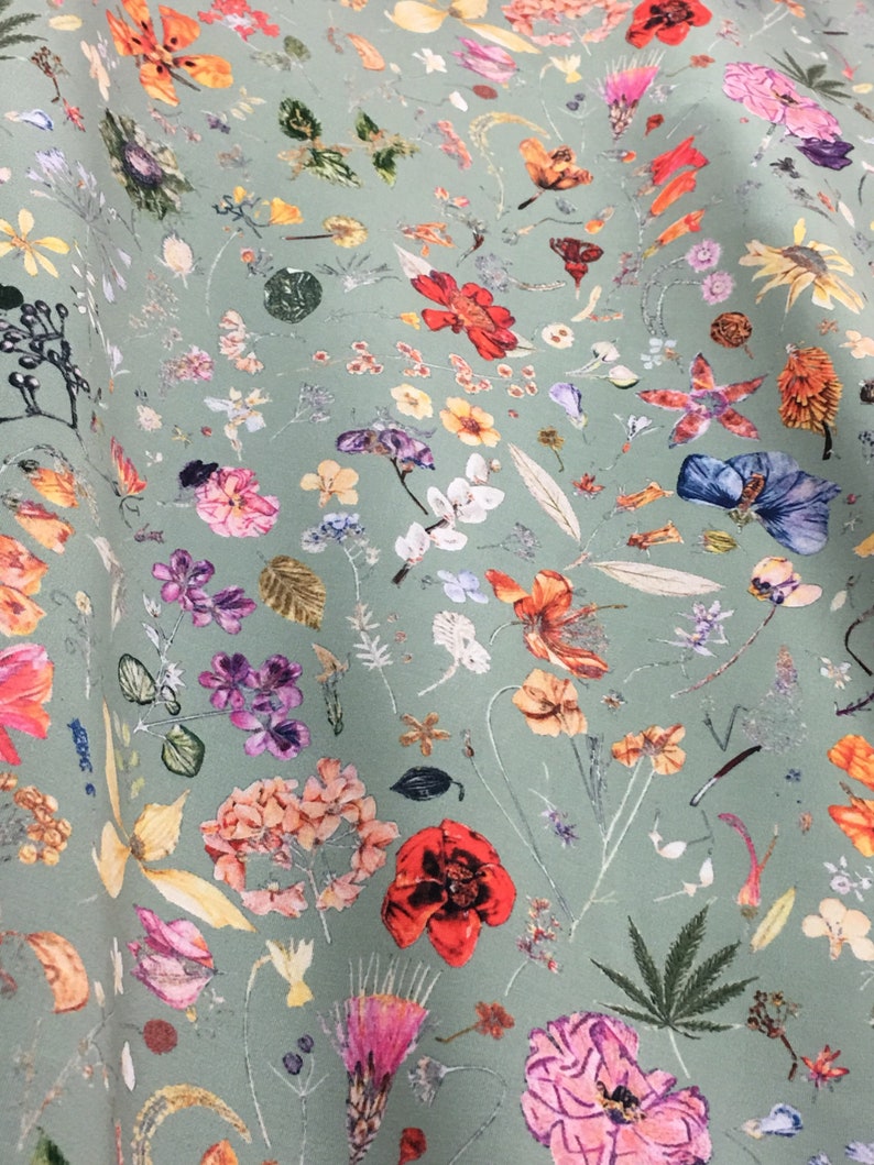 New Nylon 4 Way Stretch Poly Spandex Sage Green Floral Print | Etsy