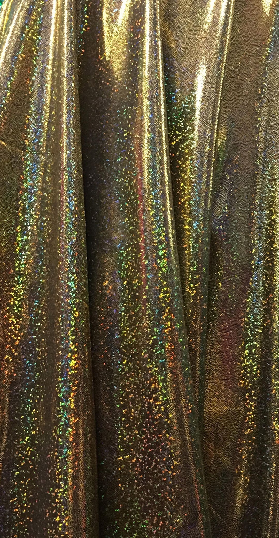 New Gold Hologram Mystique on Black 4 Way Stretch Nylon Spandex Fabric ...