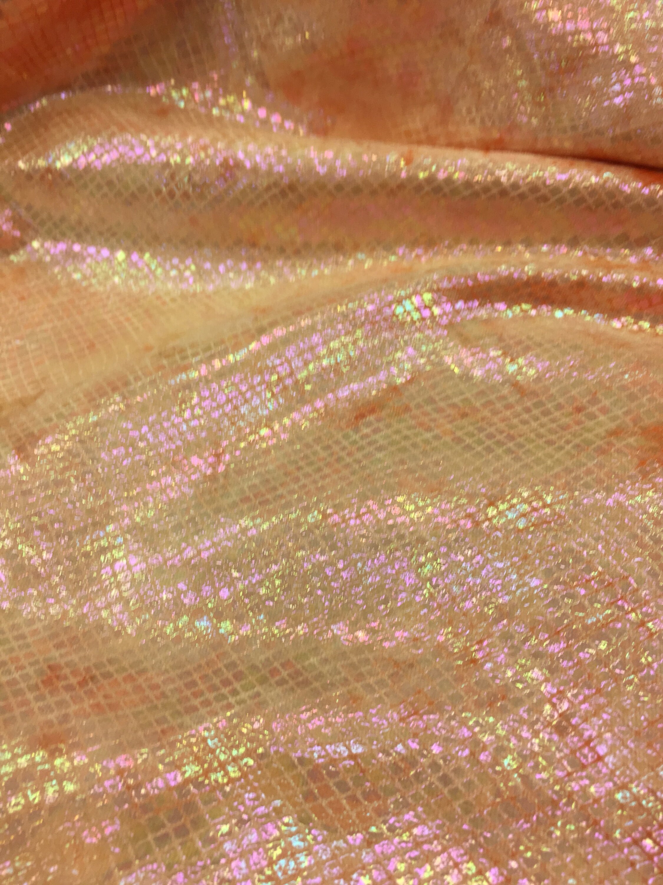 Fabric Iridescent Orange 4 Tone Cracked Ice Design on Poly One Way ...