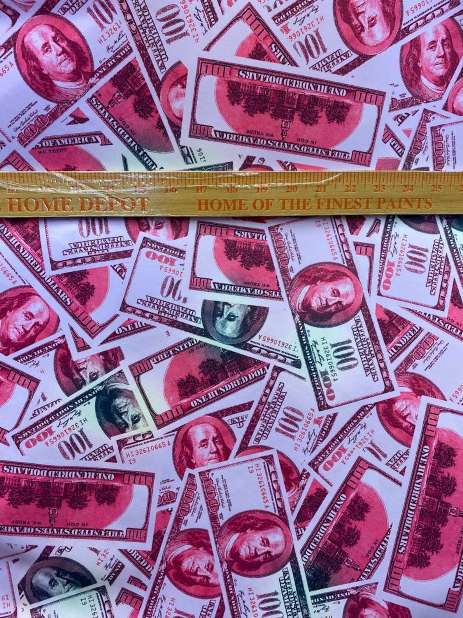 Pink 100 Dollar Bills Money Print Fabric Four Way Stretch Spandex ...