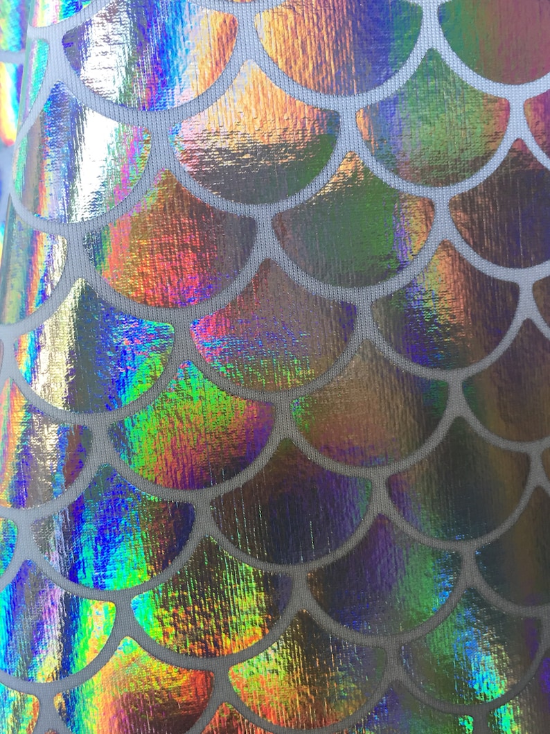 4 Way Stretch Iridescent White/silver Foil Mermaid Fish Scales - Etsy