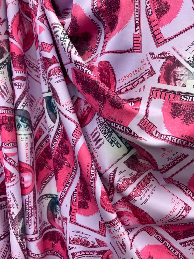 Pink 100 Dollar Bills Money Print Fabric Four way Stretch | Etsy