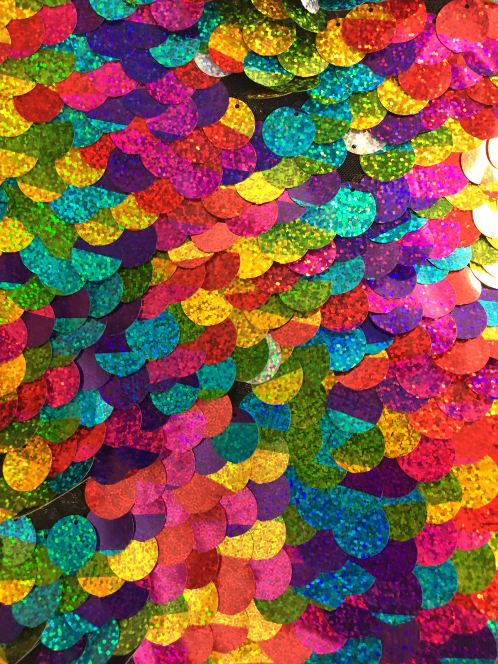 Multi Color and Silver Paillette 20 Millimeters Sequin on Mesh Fabric ...