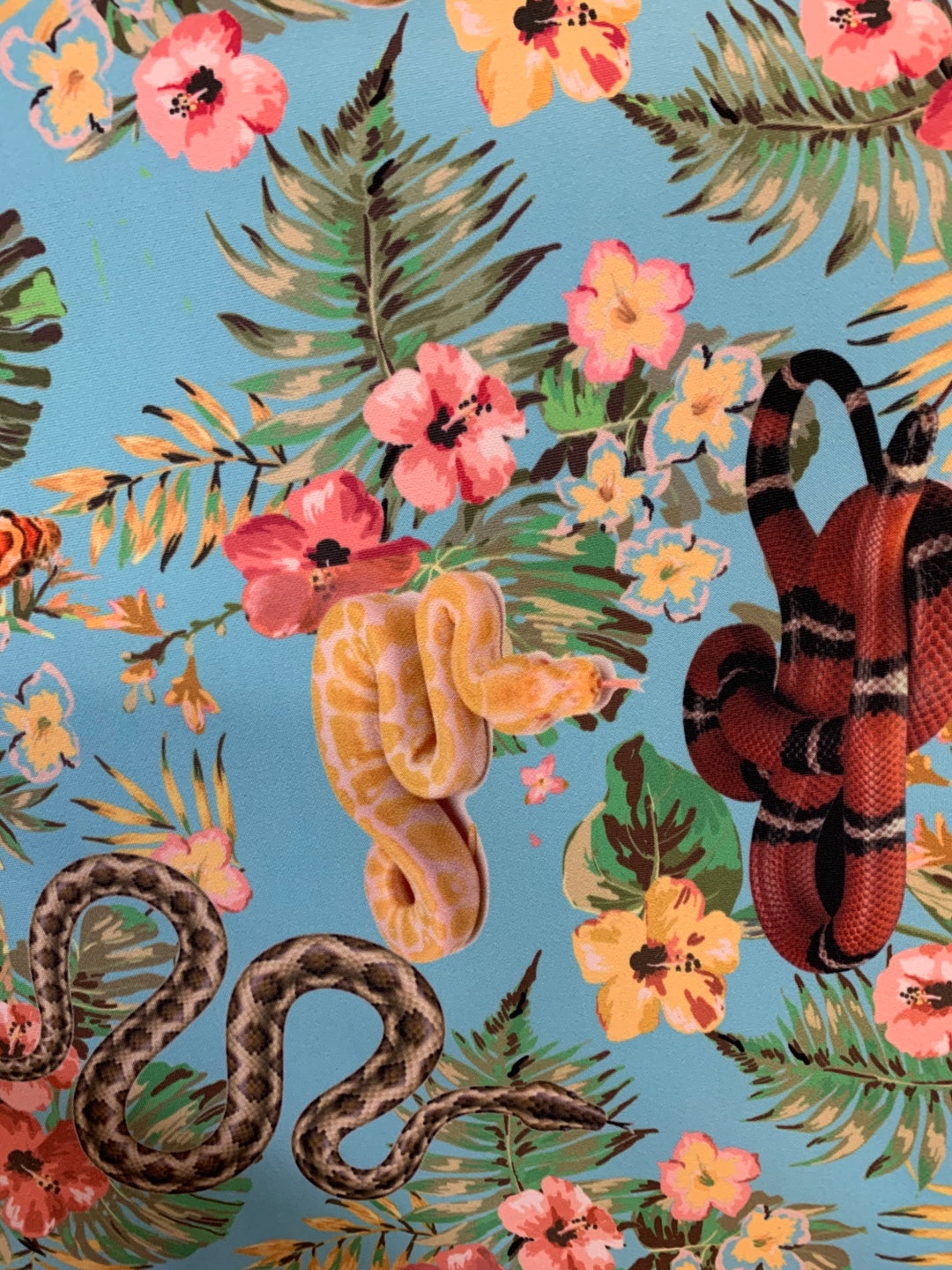 New Floral and Snakes All Over Print on Stretch Poly Spandex Fabric 58 ...