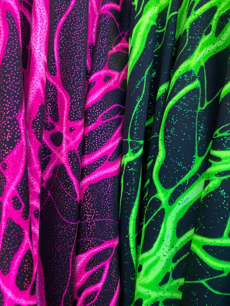 Neon Thunder/lightning Print With Metallic Dots on Top. Nylon - Etsy
