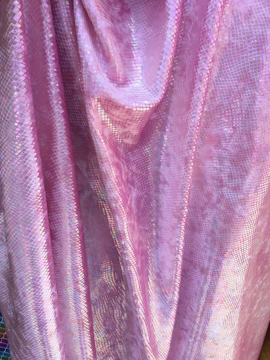 New Iridescent Pink 4 Tone Cracked Ice Design on Poly Spandex Fabric 60 ...