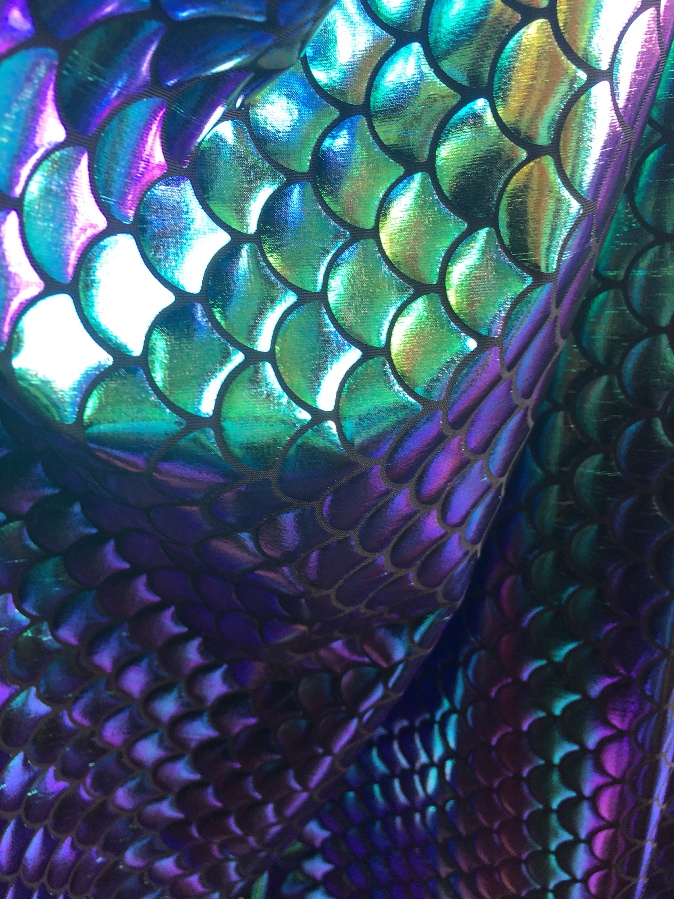 4 way stretch iridescent mermaid fish scales purple green | Etsy