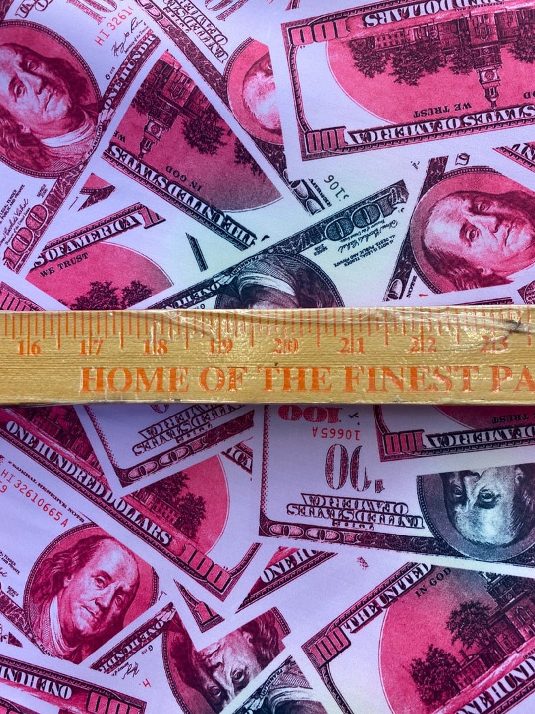 Pink 100 Dollar Bills Money Print Fabric Four Way Stretch Spandex ...