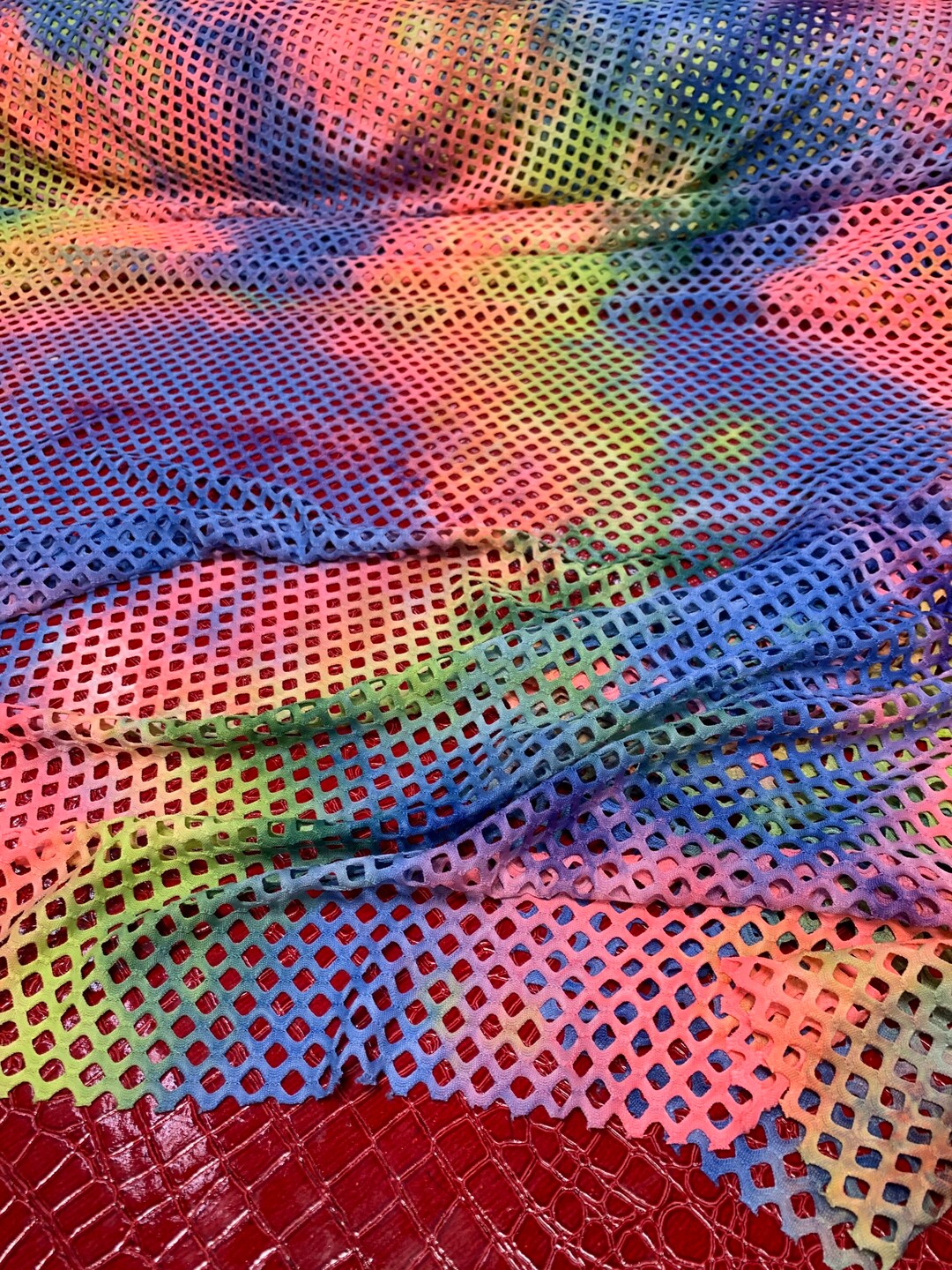 Pastel Rainbow Tie Dye 4 Way Stretch See Through Fishnet Mesh Fabric 60 ...