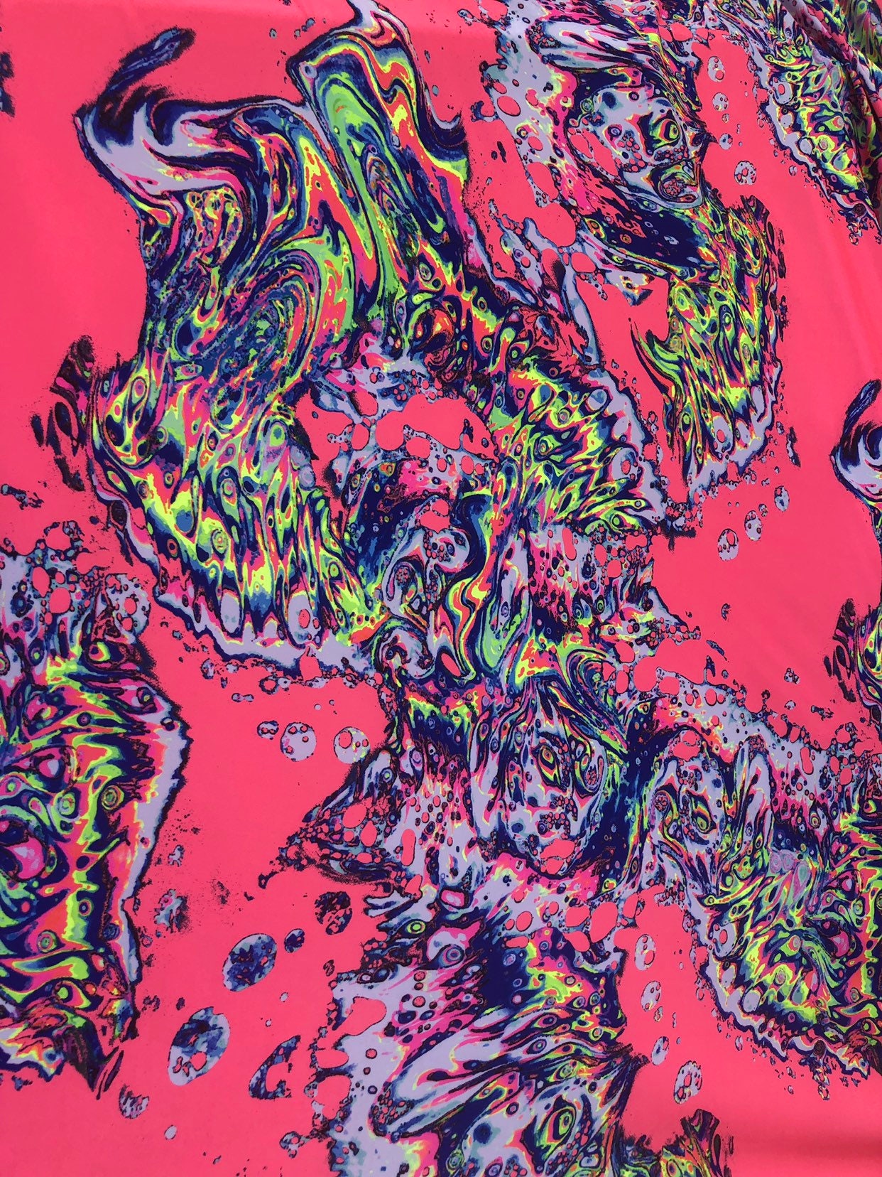 New Lava Splash Print Neon Coral Color on 4 Way Stretch Poly - Etsy
