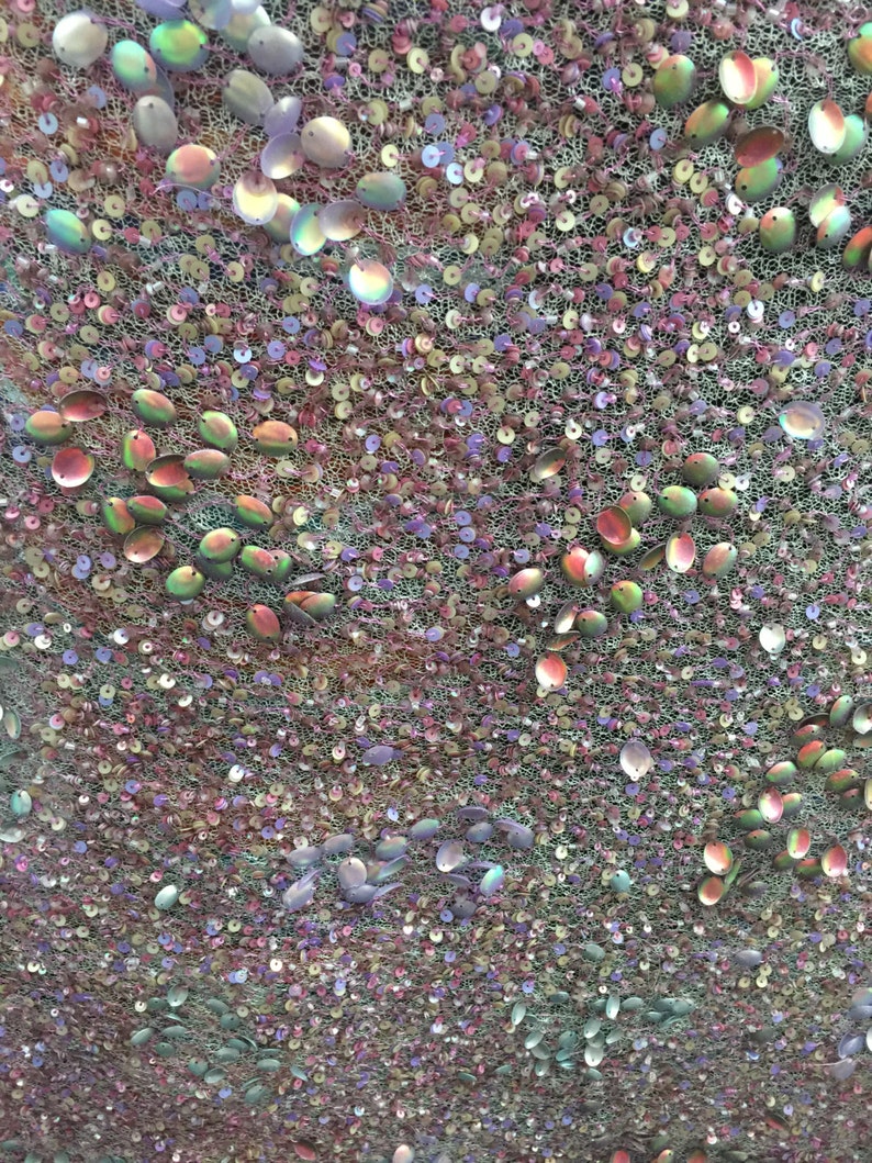 Hand Made Beaded Peacock Desing Two Tone Shells on Knitted Fabric Lilac ...